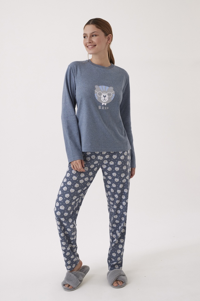 Pyjama longues manches PROMISE "Rrrr" N20222 - Marine 020 | Lingerie-pierre
